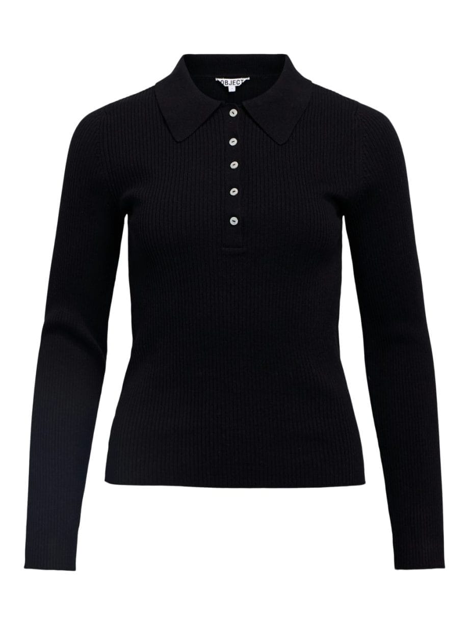 Object Kelly Polo Strik Bluse Sort - Butik Friis
